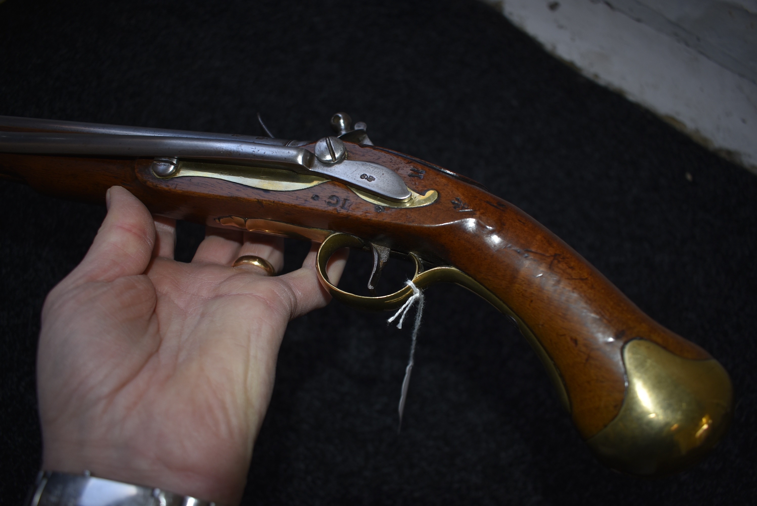 Lot 625 - A GOOD FLINTLOCK LONG SEA SERVICE PISTOL,