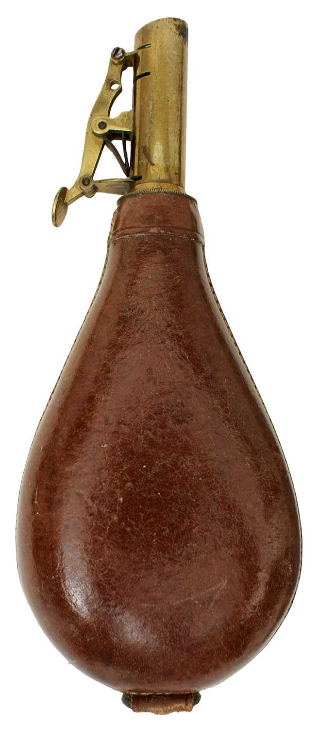 Lot 481 - A CLEAN LEATHER SHOT FLASK BY BARTRAM,