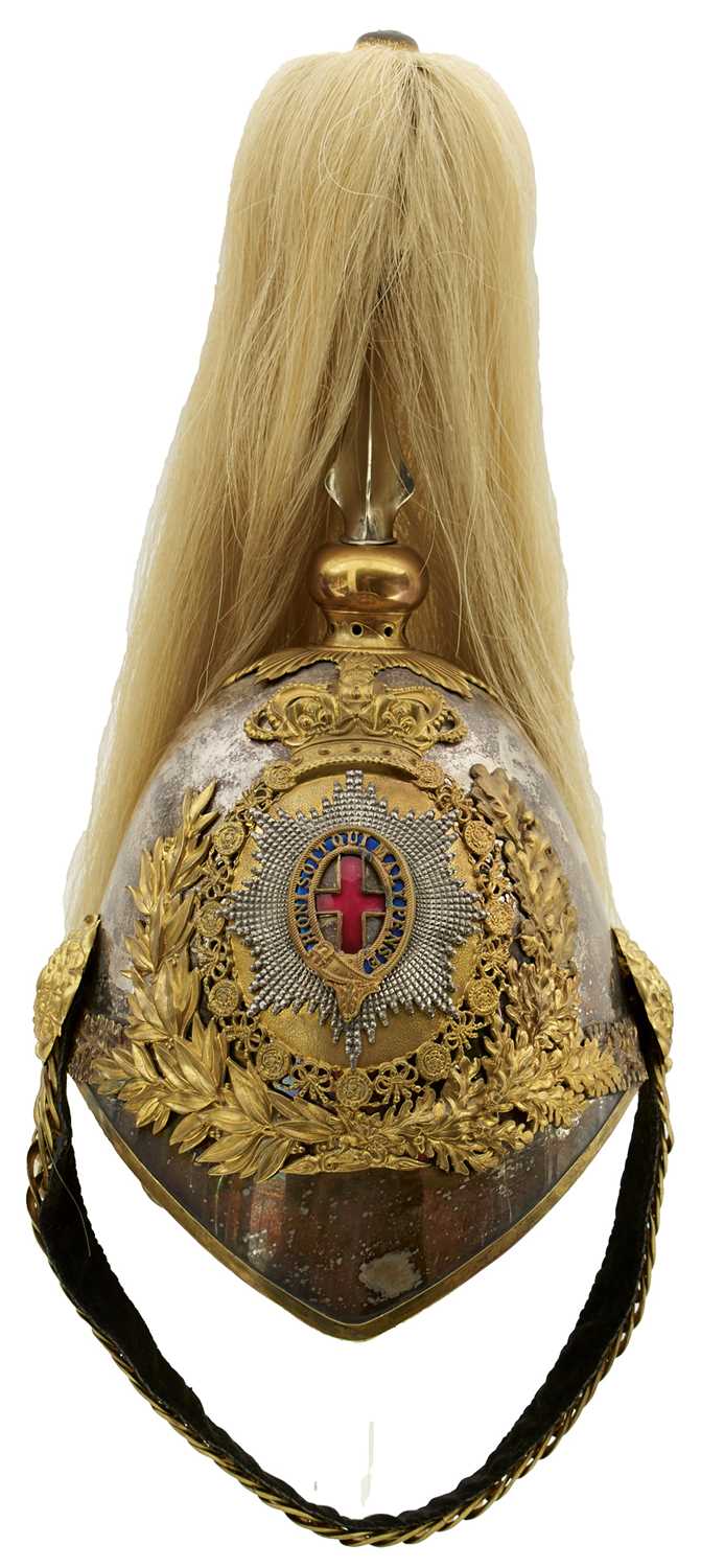 Lot 702 - A VICTORIAN 1ST LIFE GUARDS OFFICER'S HELMET,