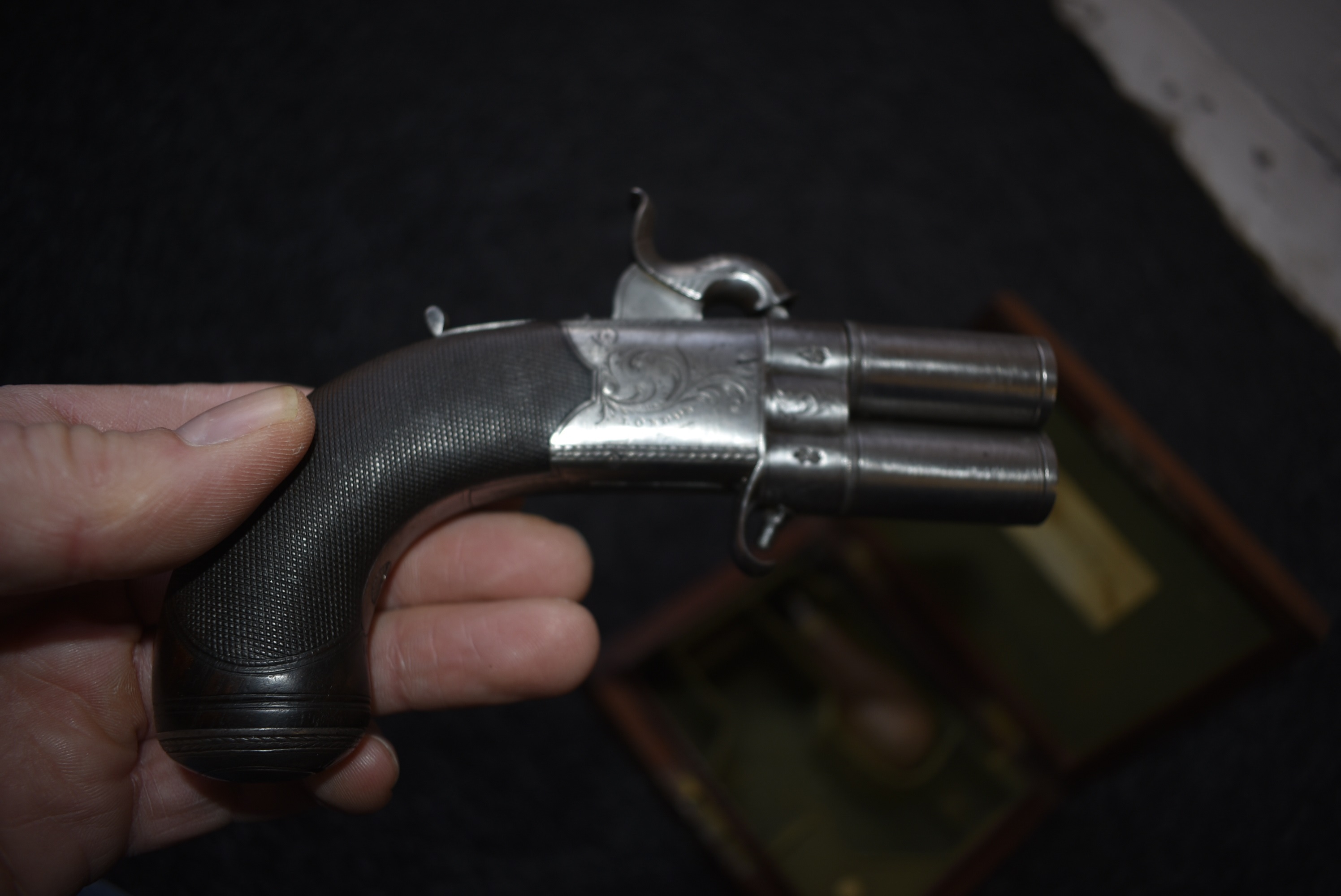 Lot 629 - A CASED 40-BORE DOUBLE BARRELLED PERCUSSION