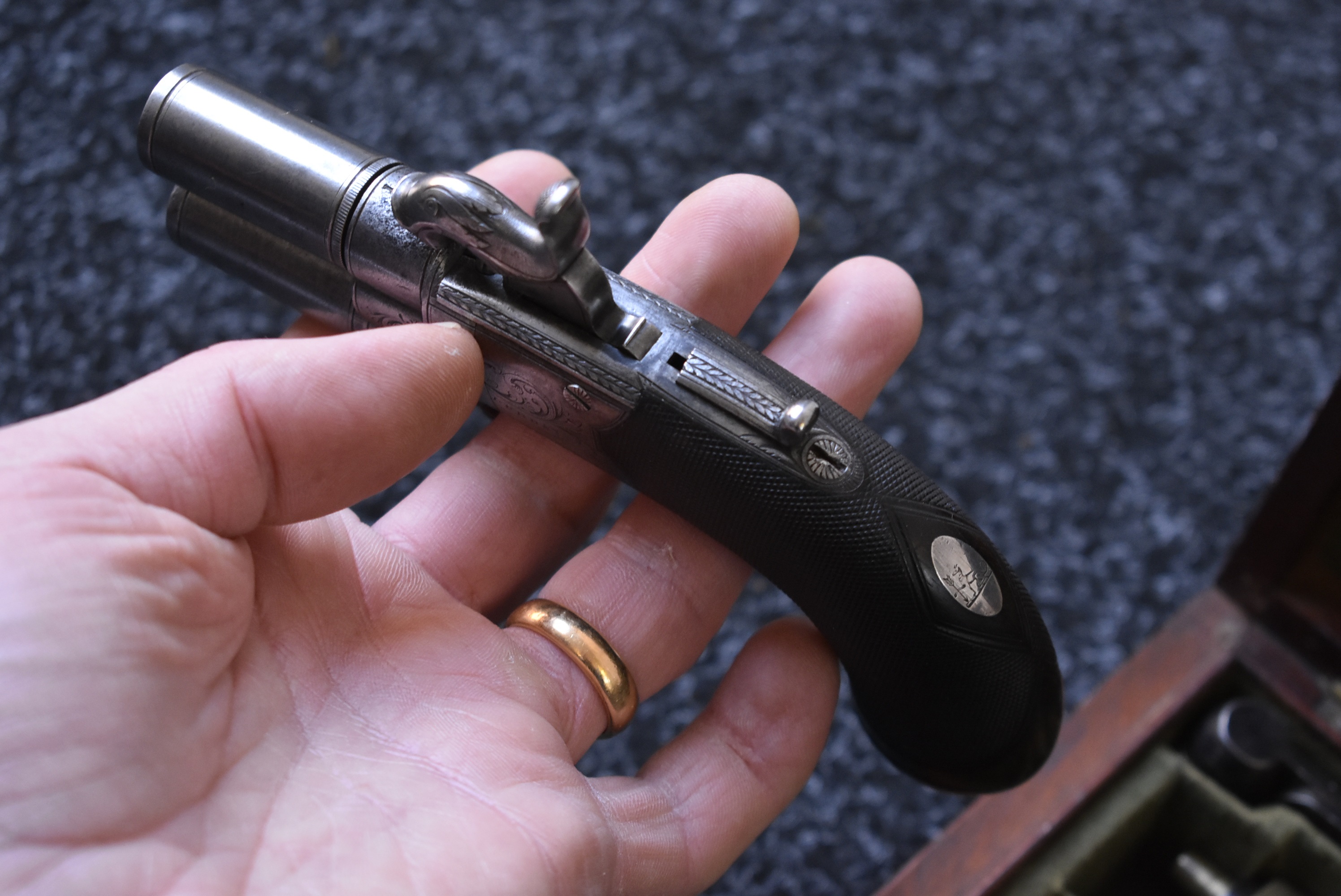 Lot 629 - A CASED 40-BORE DOUBLE BARRELLED PERCUSSION