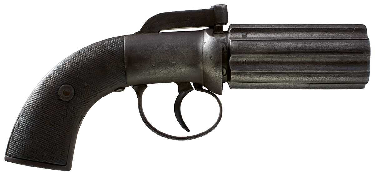 Lot 810 - AN 80-BORE SIX-SHOT PERCUSSION PEPPERBOX