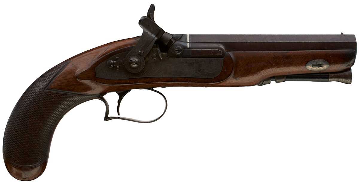 Lot 744 - AN 18-BORE PERCUSSION MAN STOPPER PISTOL BY