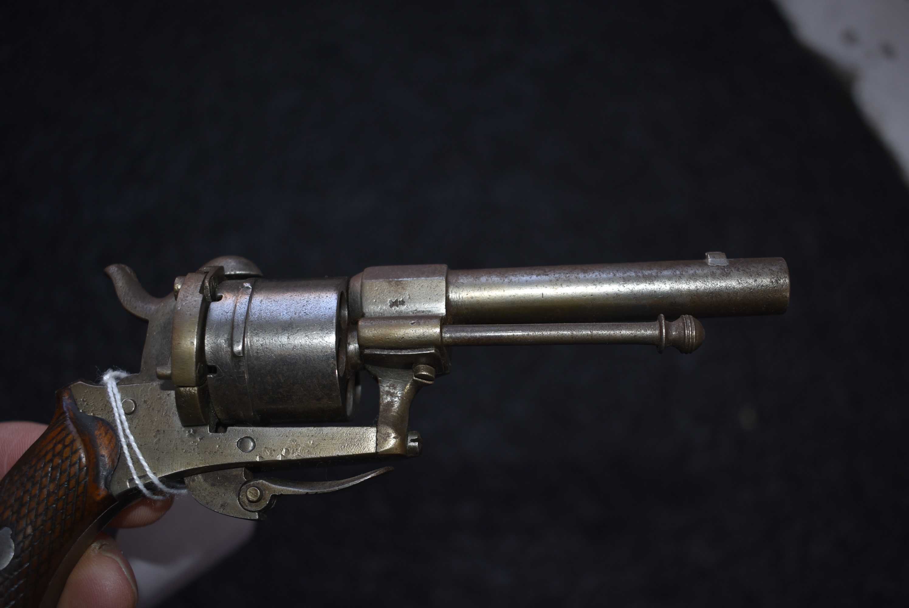Lot 676 - A 7MM SIX-SHOT BELGIAN PINFIRE REVOLVER,