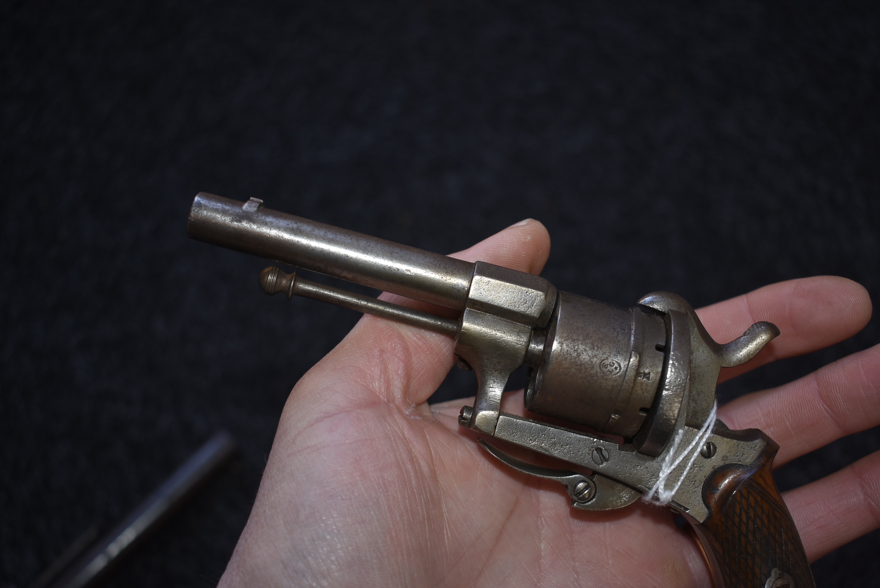 Lot 676 - A 7MM SIX-SHOT BELGIAN PINFIRE REVOLVER,