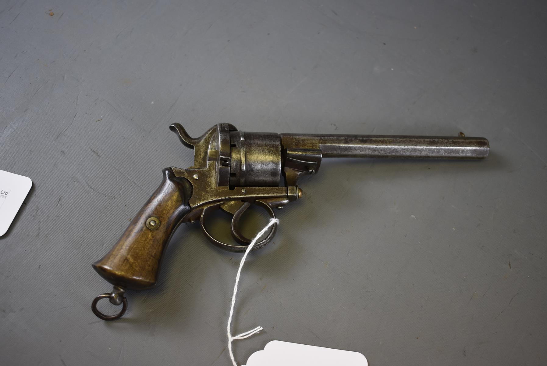 Lot 693 - A 9MM SIX-SHOT BELGIAN PINFIRE REVOLVER,