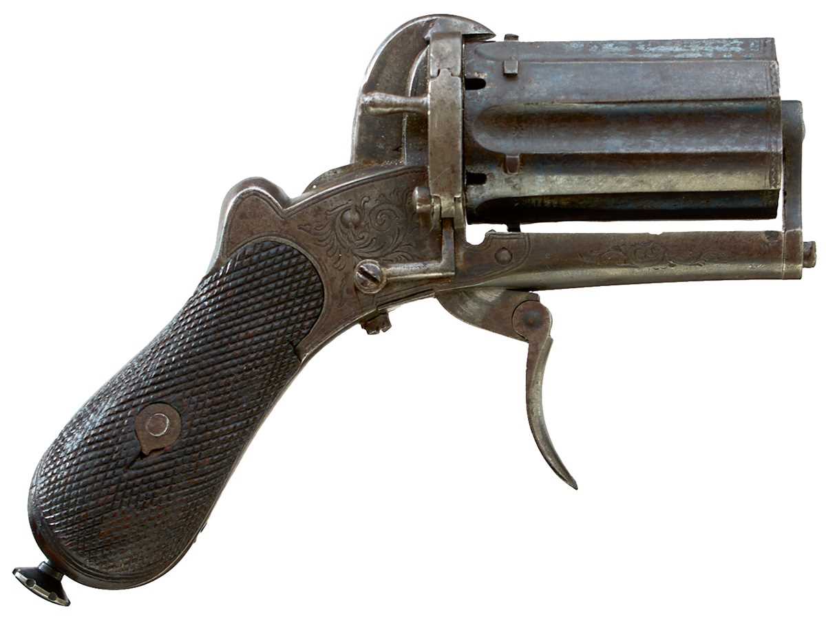 Lot 424 - A 7MM SIX-SHOT PINFIRE PEPPERBOX REVOLVER,