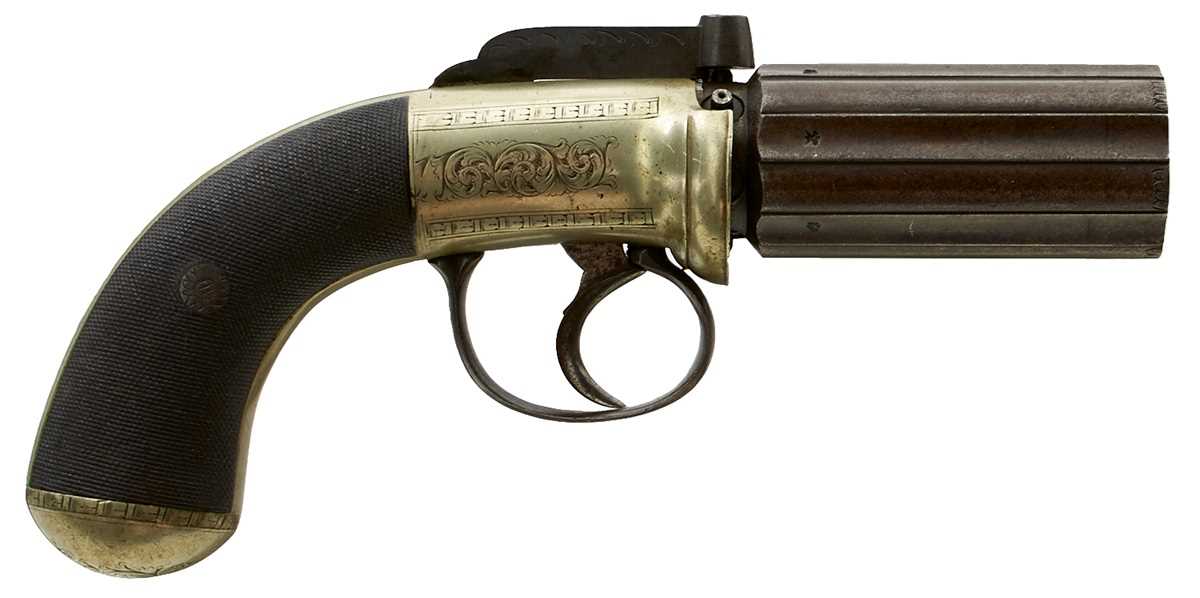 Lot 324 - A 120-BORE SIX-SHOT PERCUSSION PEPPERBOX