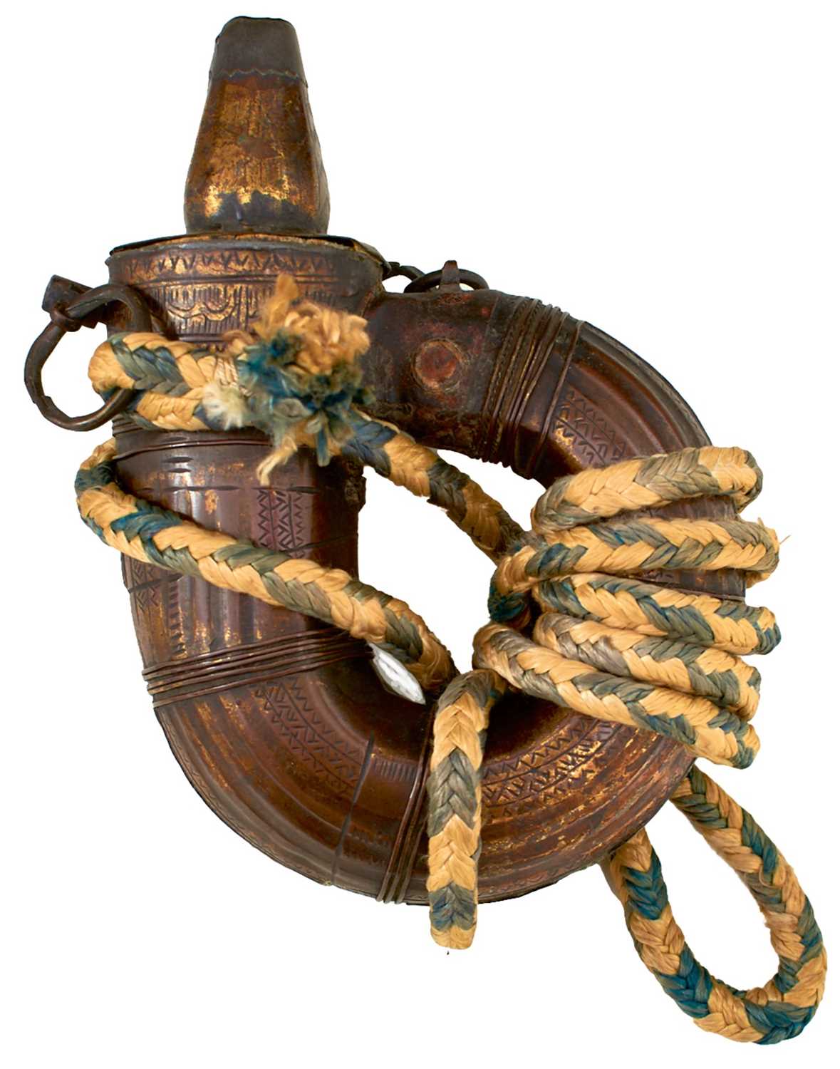 Lot 503 - A 19TH CENTURY PERSIAN FLASK AND PRIMING