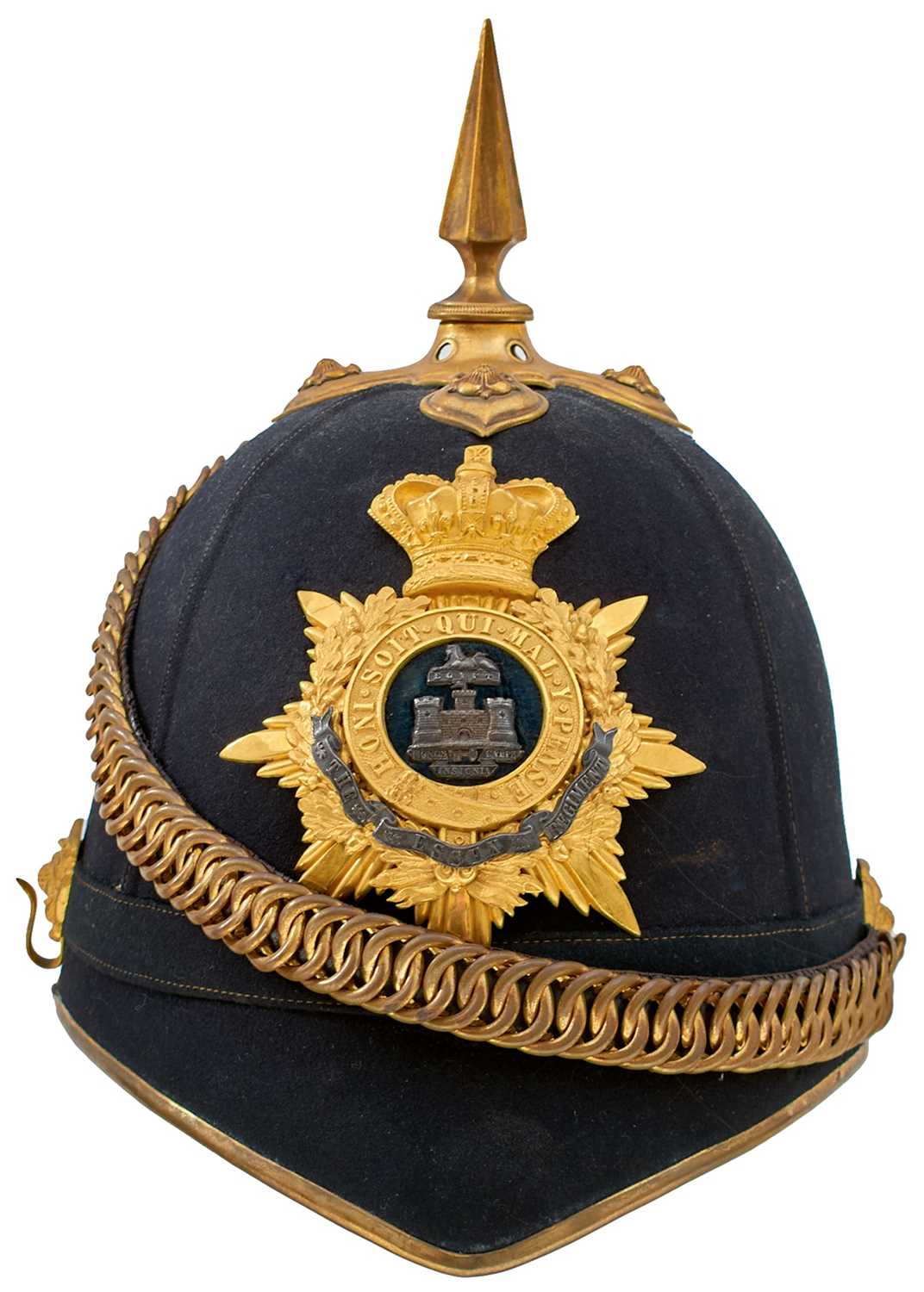 Lot 714 - AN OFFICER'S BLUE CLOTH HELMET OF THE ESSEX