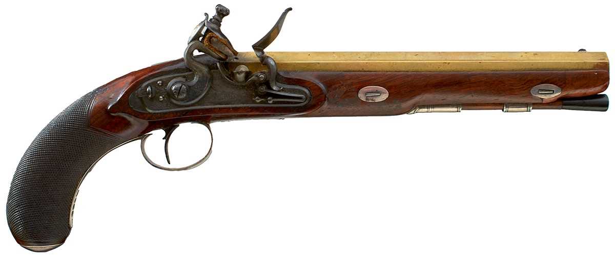 Lot 192 - A 22-BORE FLINTLOCK SILVER MOUNTED OFFICER'S