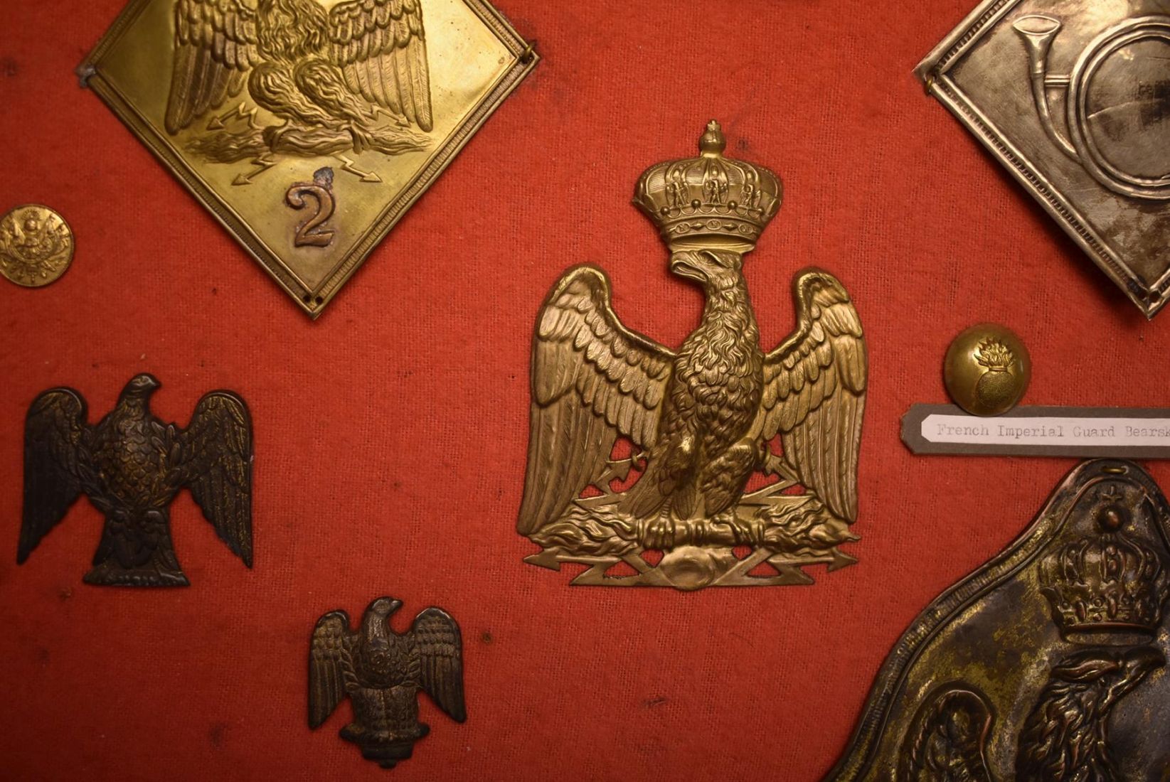 Lot 735 - COPY IMPERIAL FRENCH SHAKO PLATES, FUR CAP